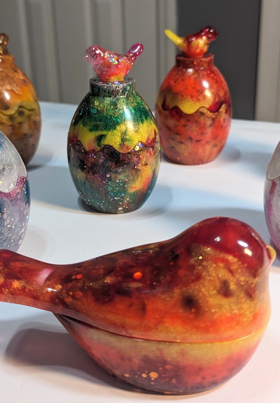 Egg Box With Bird Knob Resin Decor for Home or Office, Handmade, Choose ...