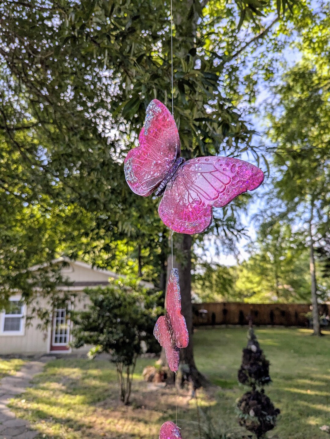 Kinetic Hanging Pink Butterfly Garden Decor | Spinning Wind Art ...