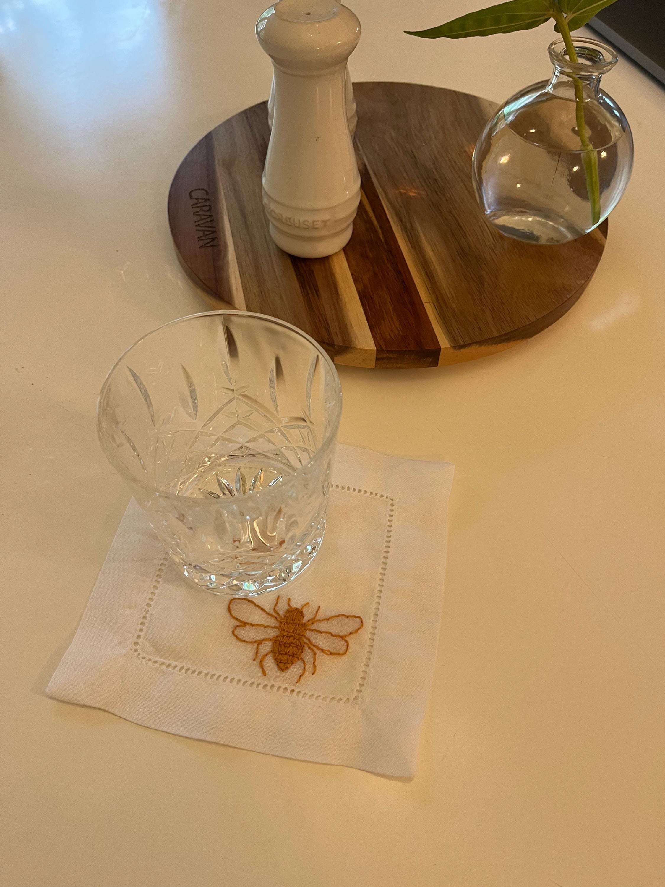 Hand Embroidered Custom Cotton Cocktail Napkins - Natural Fibers Set of ...