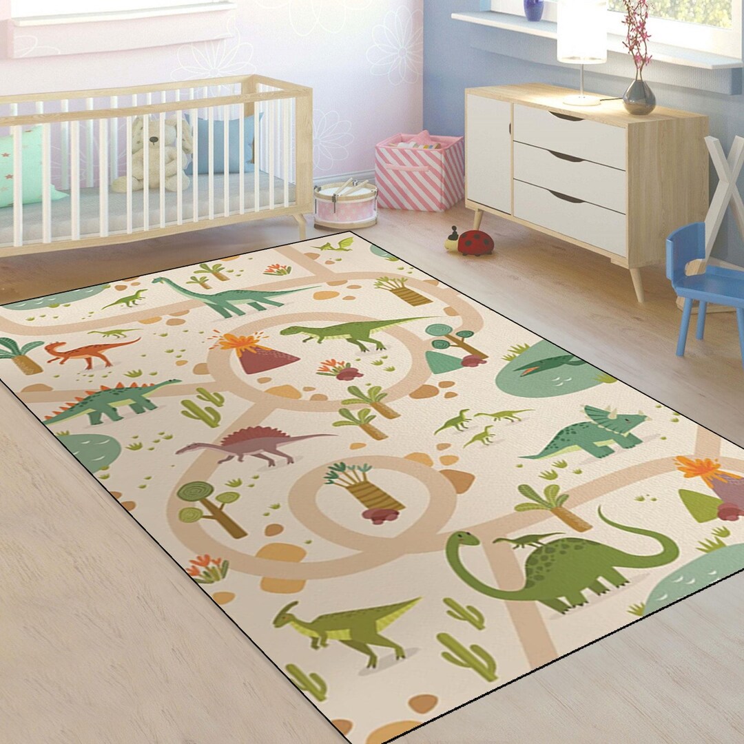 Dinosaur Rugs for Nursery|washable Kids Room Rug|mysterious Forest Kids ...