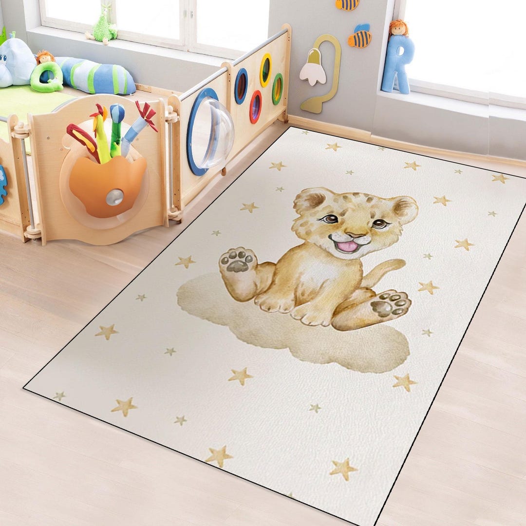 Cute Lion Rug, Lion Rug, Giraffe Lion Elephant Animal Rug, Nursery Rug ...