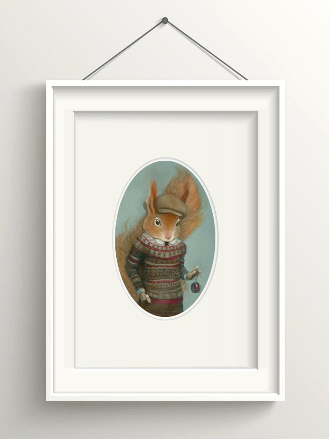 Red Squirrel With Yo-yo Art Print, Squirrel Animal Portrait Painting ...