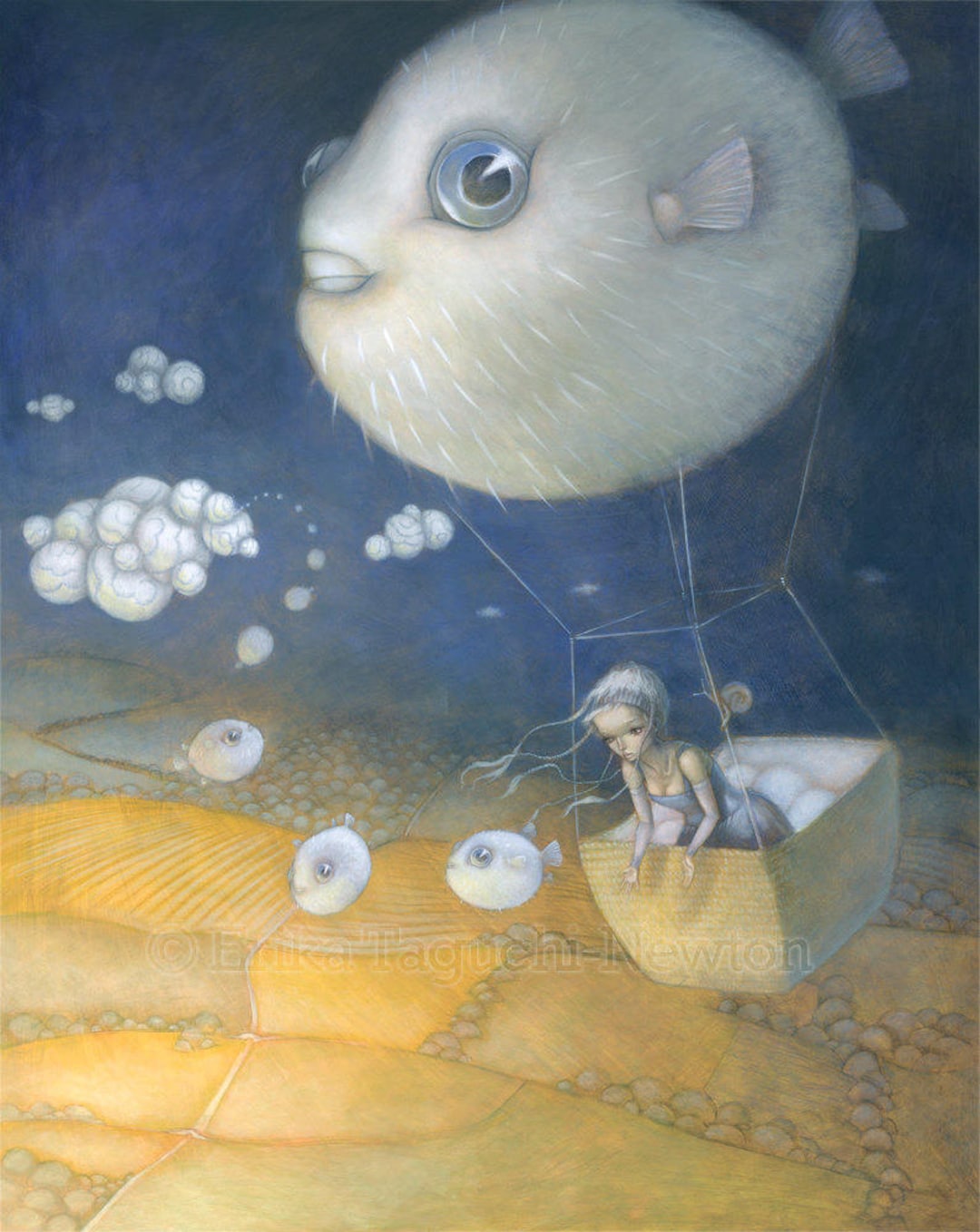 Blow Fish 12x16 Fine Art Print, Puffer Fish Painting, Hot Air Balloon ...