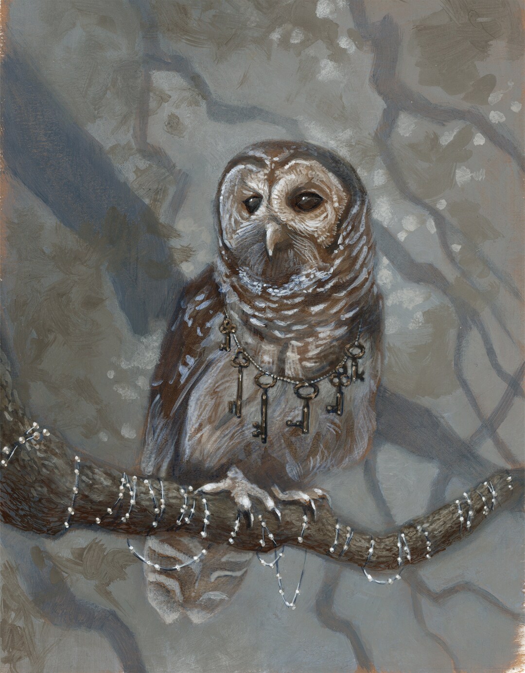 Barred Owl With Keys Fantasy Painting 8x10 Art Print - "guide", Cozy ...