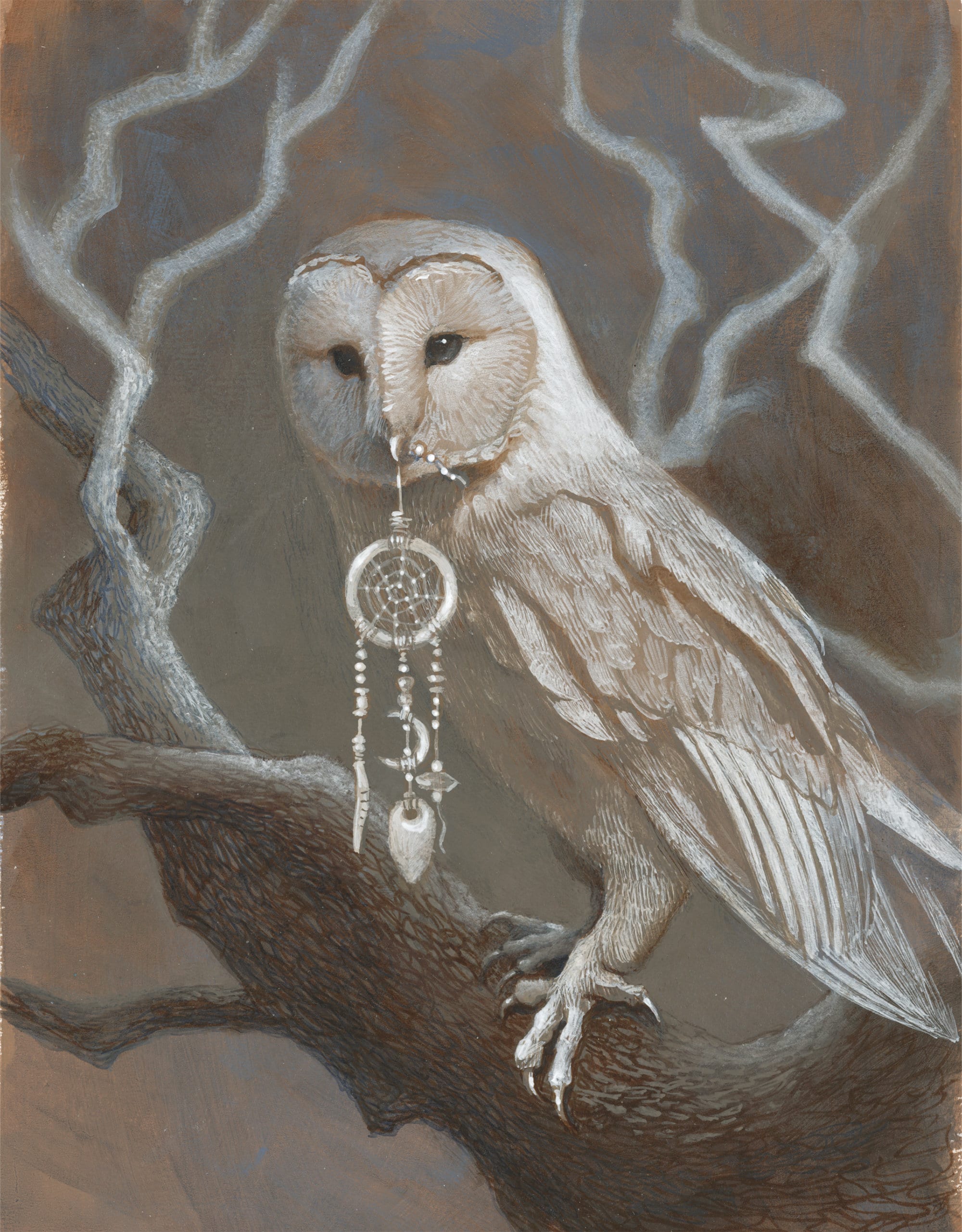 Barn Owl with Dreamcatcher Fantasy Painting 8x10 Art Print | Etsy