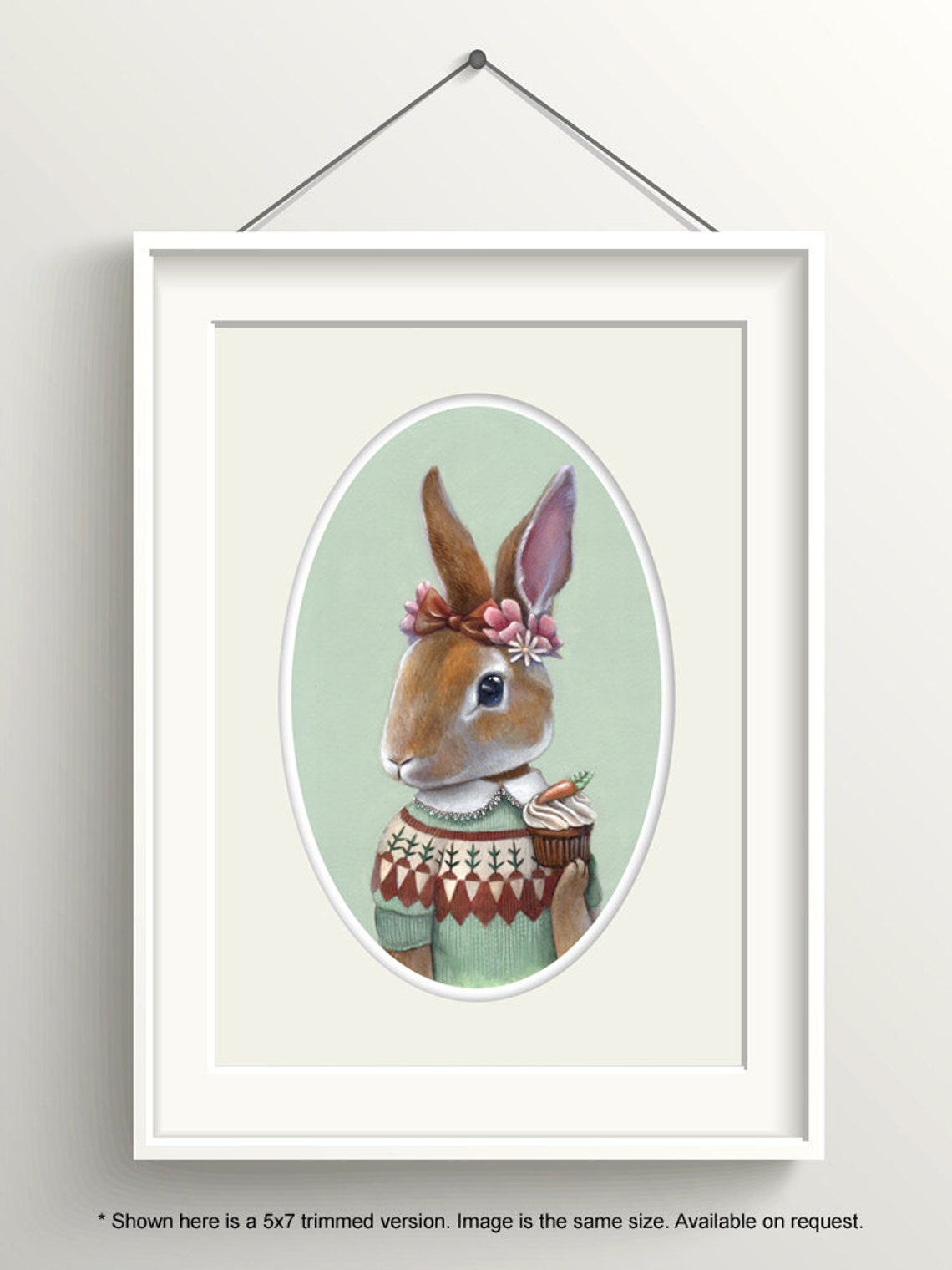 Bunny Art Rabbit With Carrot Cupcake Painting Fair Isle - Etsy