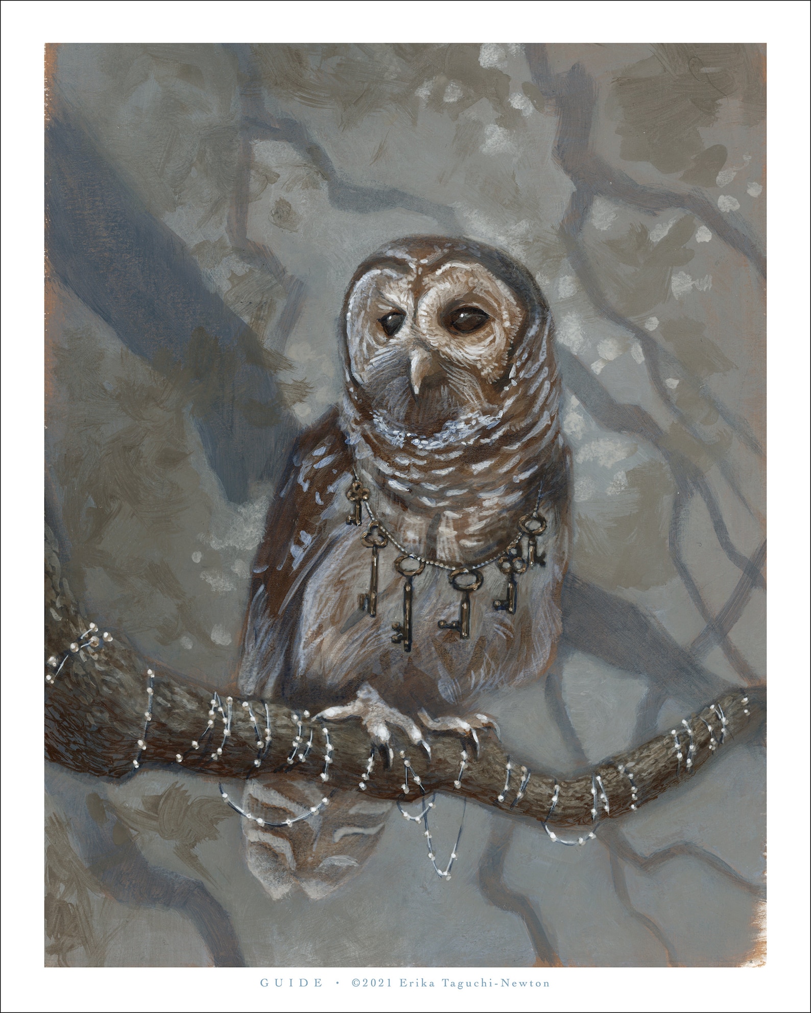 Barred Owl With Keys Fantasy Painting 8x10 Art Print - "guide", Cozy ...
