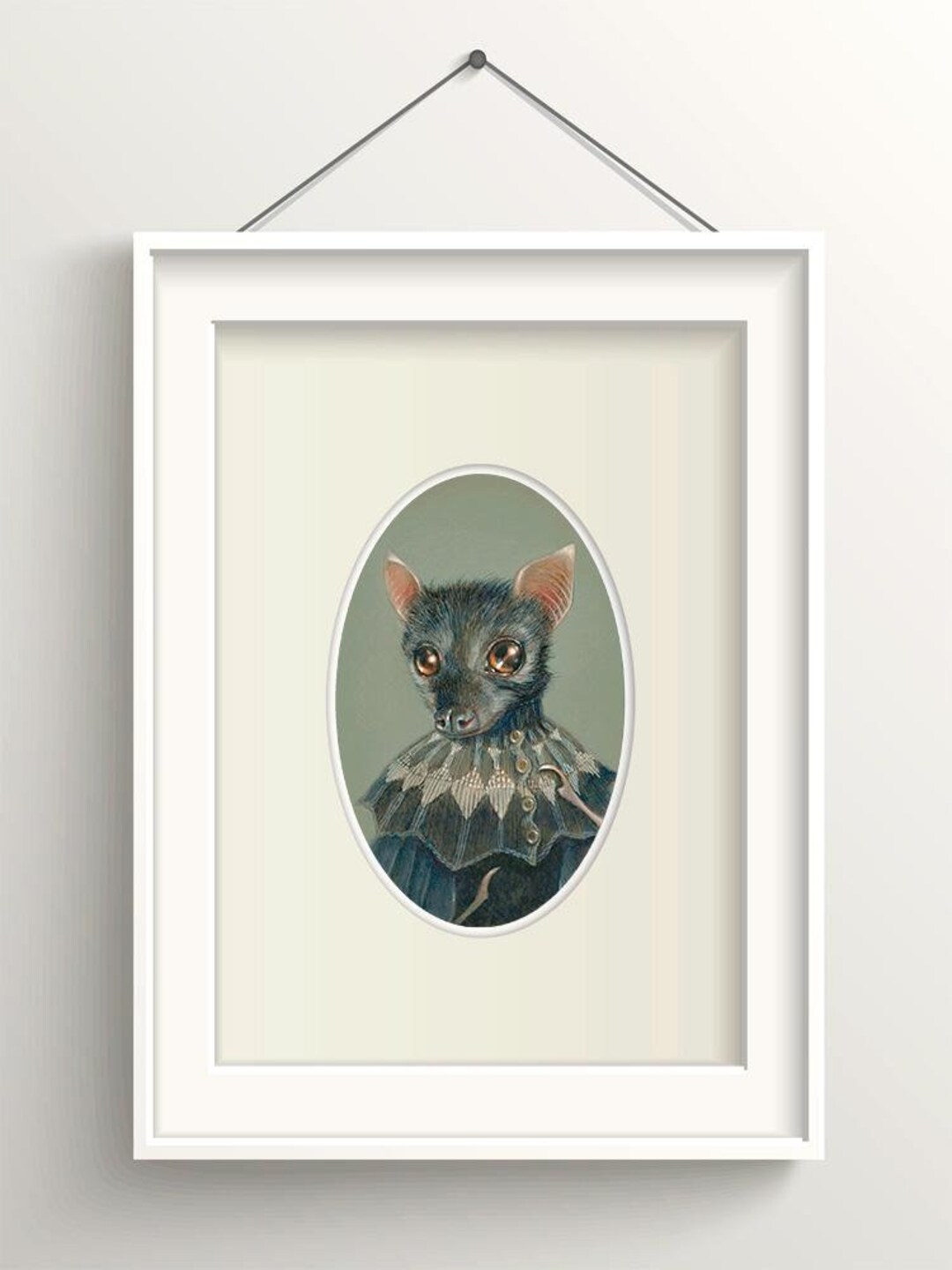 Bat in Sweater Cape Art Print, Animal Pet Portrait Painting Wall Art ...