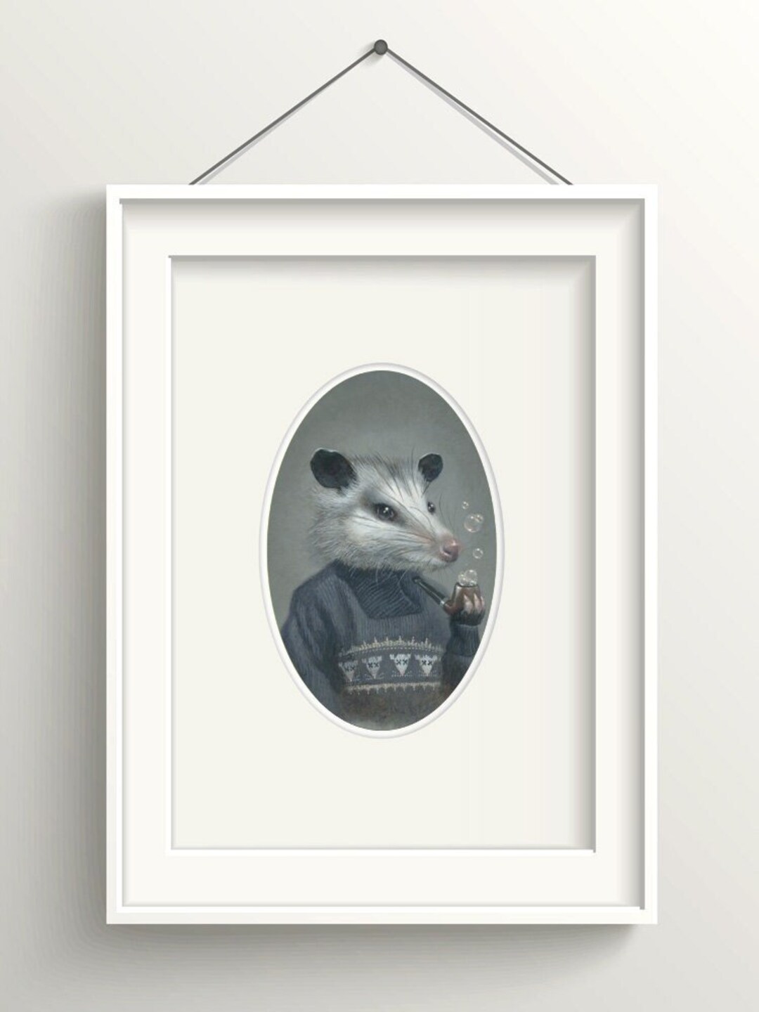 Opossum With Bubble Pipe Art Print, Possum Animal Portrait Painting ...