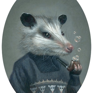 Opossum With Bubble Pipe Art Print, Possum Animal Portrait Painting ...