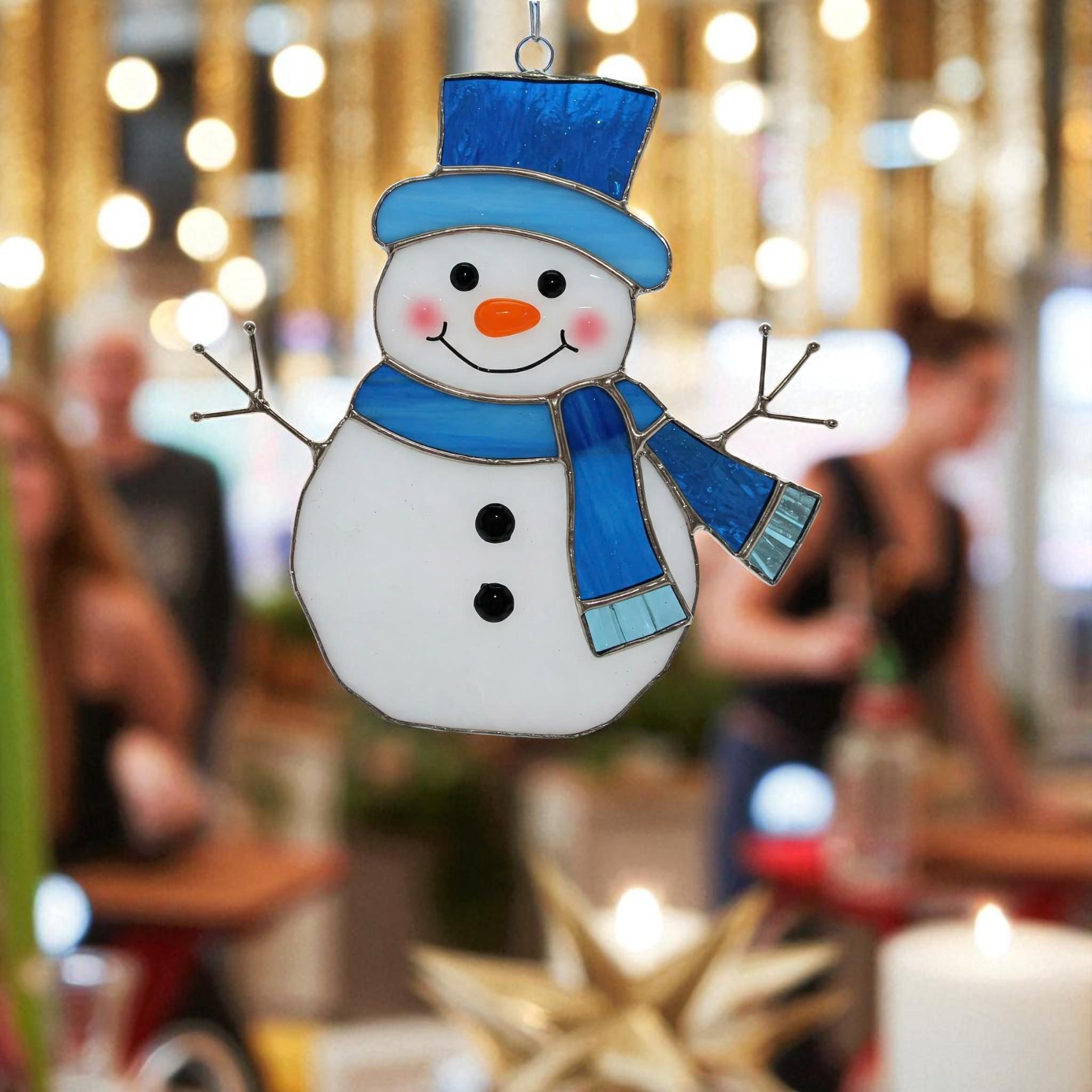 Snowman Stained Glass Ornament - Winter Glass Snowman Suncatcher ...
