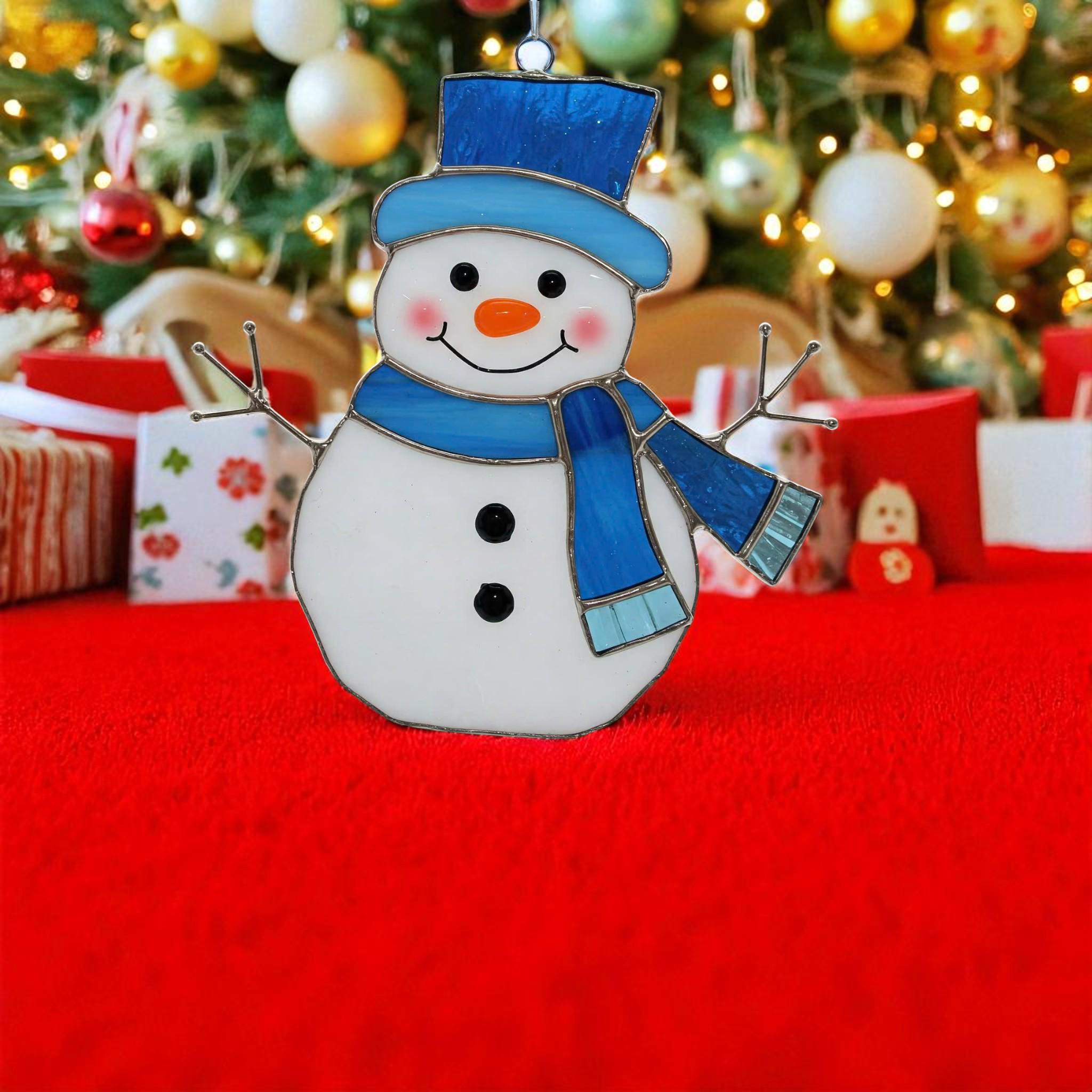 Snowman Stained Glass Ornament - Winter Glass Snowman Suncatcher ...