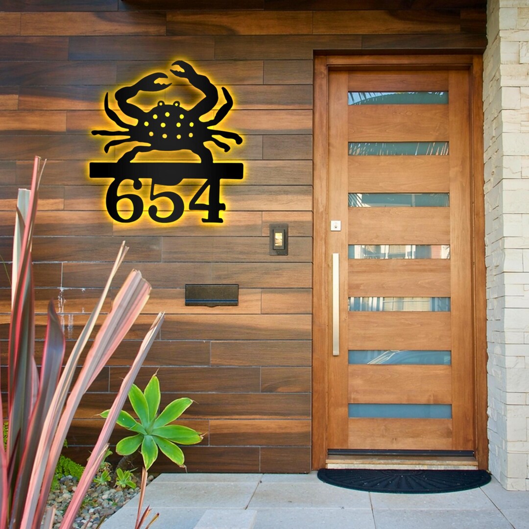 Custom Crab Metal Sign, Personalized House Number Metal Sign, Crab Wall ...