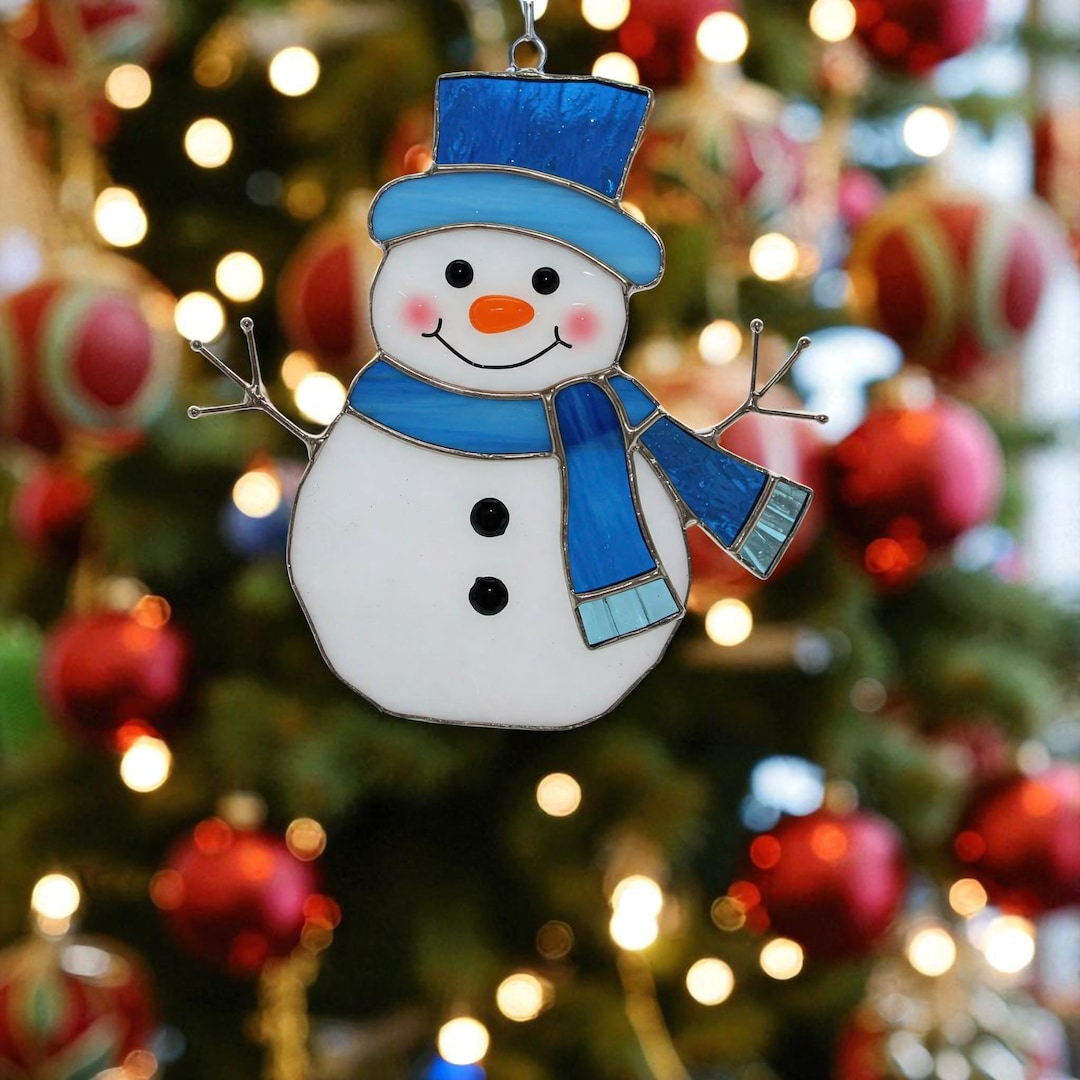 Snowman Stained Glass Ornament - Winter Glass Snowman Suncatcher ...