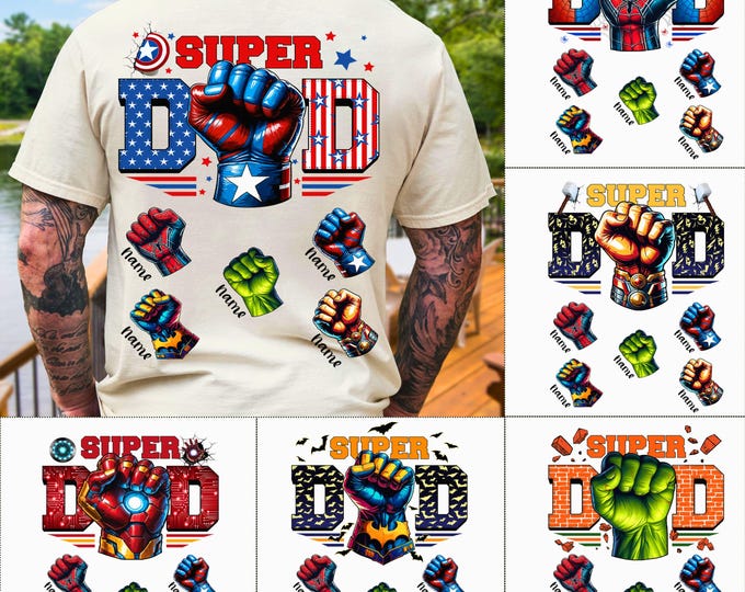 Customize Superhero Dad & Kid PNG Bundle, Fist Bump Set, Add Childs ...