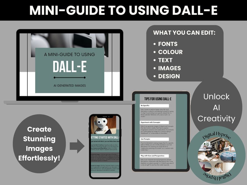 Dalle 3 Prompt Guide, Ai Generated Art Guide, Dalle Prompts Course, Editable Canva Guide ...