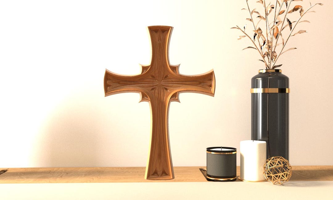 3D Stl Model Cross. Wooden Carved Cross. Cross Stl File. Religious Stl ...