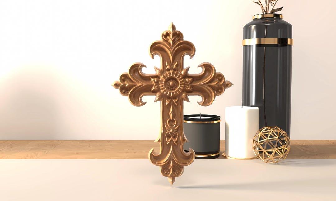 3D Stl Model Cross. Wooden Carved Cross. Cross Stl File. Religious Stl ...