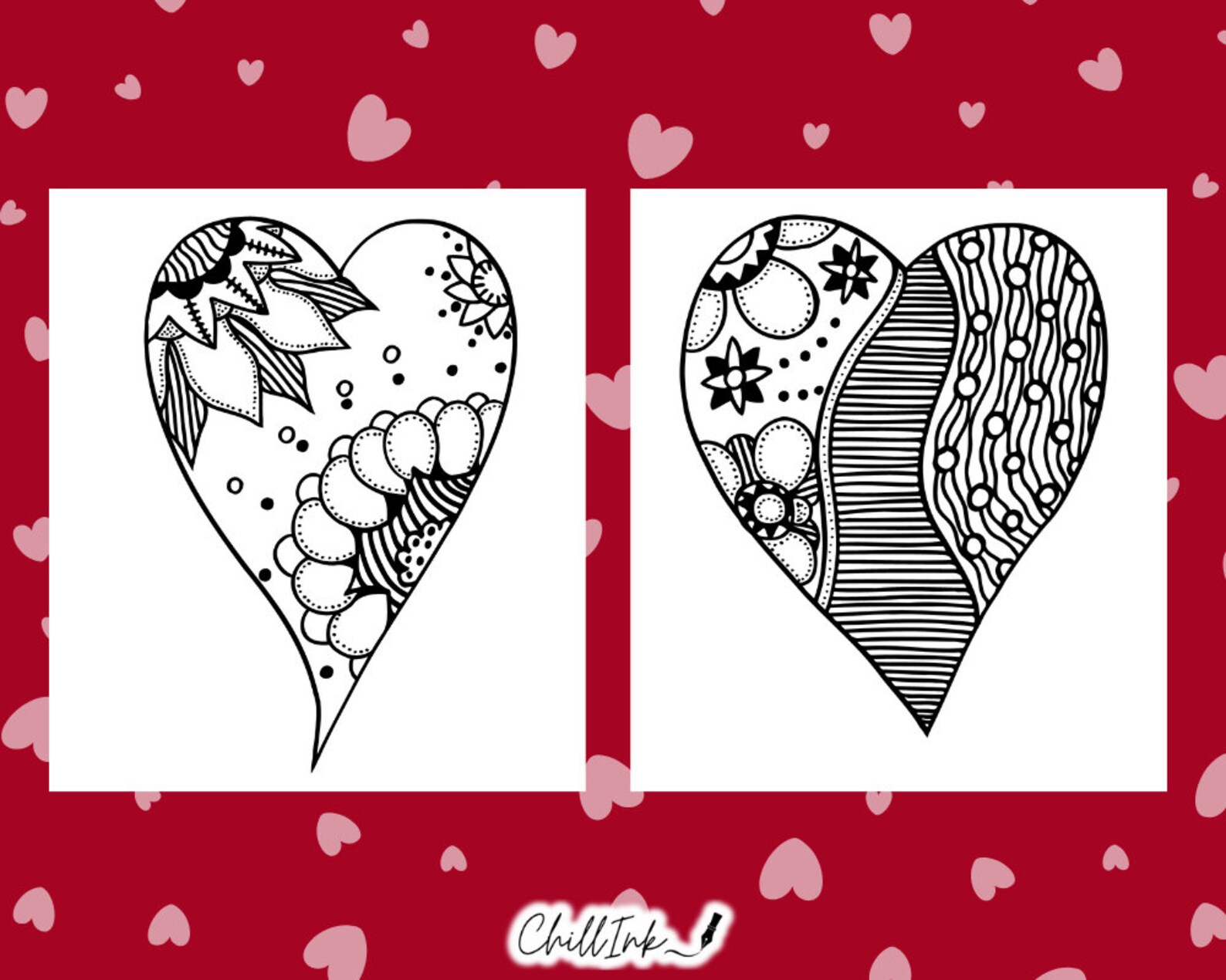 Zentangle Hearts Coloring Pages Printable PDF Download for Stress ...