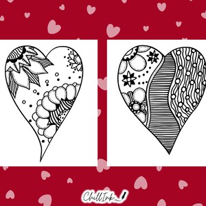 Set of 10 Zentangle Hearts Coloring Pages Printable PDF Download for ...