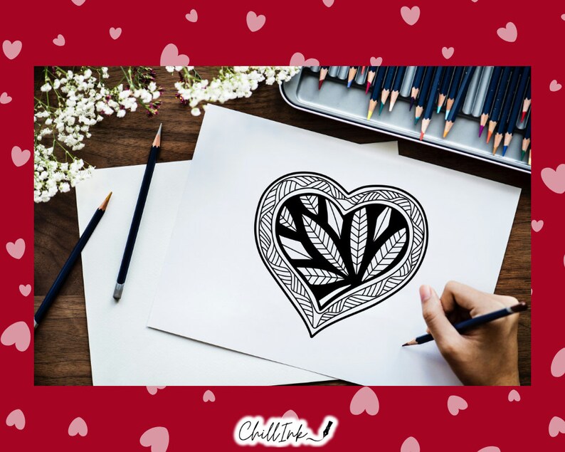 Zentangle Hearts Coloring Pages Printable PDF Download for Stress ...
