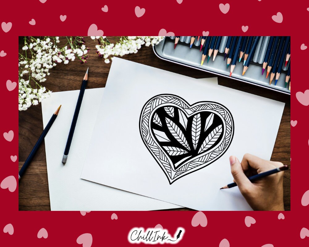 Zentangle Hearts Coloring Pages Printable PDF Download for Stress ...
