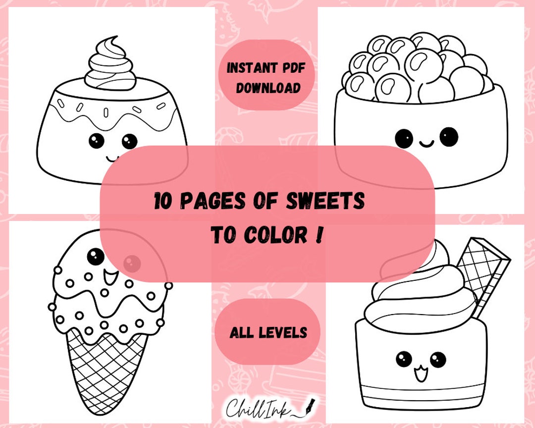 10 Pages of Sweets to Color Printable PDF Download Fun and Relaxing ...