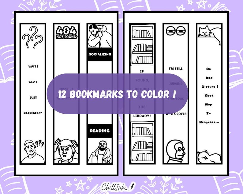 Set of 12 Printable Bookmarks to Color | Cute, Funny, and Quirky ...