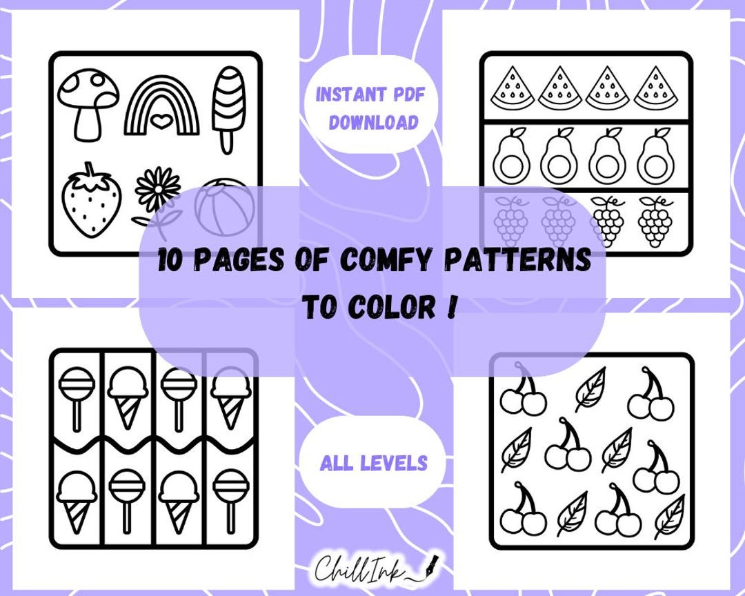 10 Pages of Comfy and Easy Coloring Patterns Printable PDF Download for ...