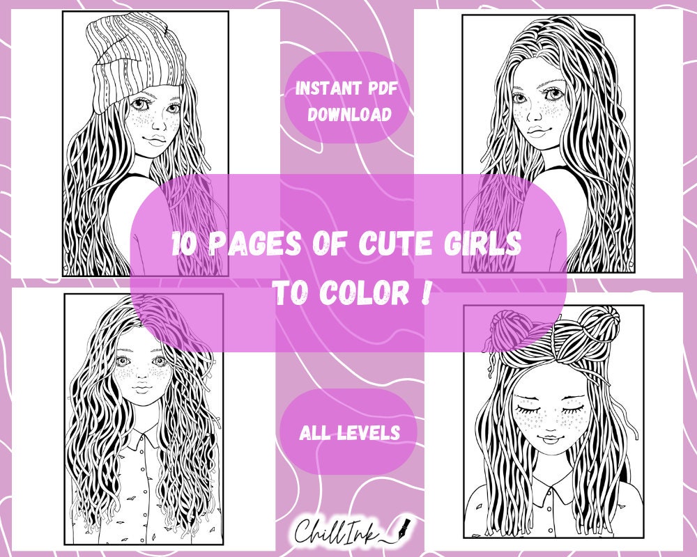 Set of 10 Printable Girls Coloring Pages | PDF Download | Fun and ...