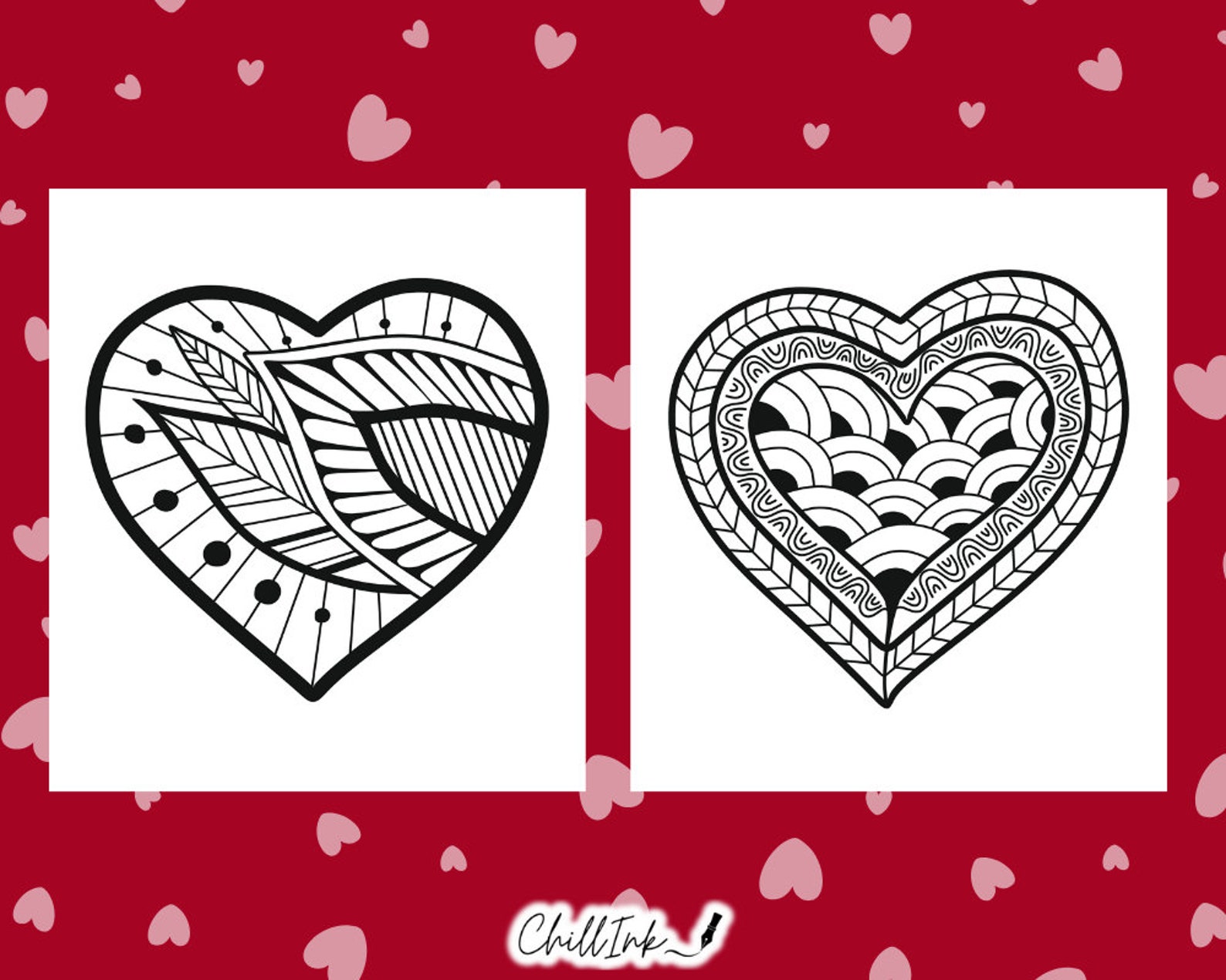 Zentangle Hearts Coloring Pages Printable PDF Download for Stress ...