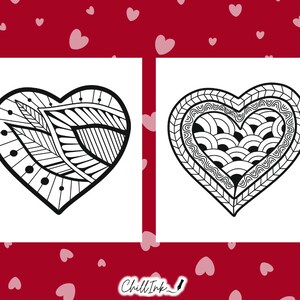 Set of 10 Zentangle Hearts Coloring Pages Printable PDF Download for ...