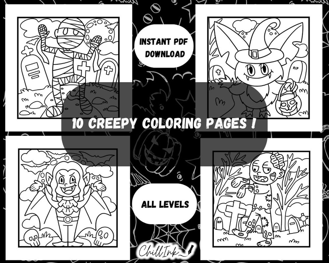 Spooky Coloring Pages 10 Creepy Halloween Designs Printable PDF ...