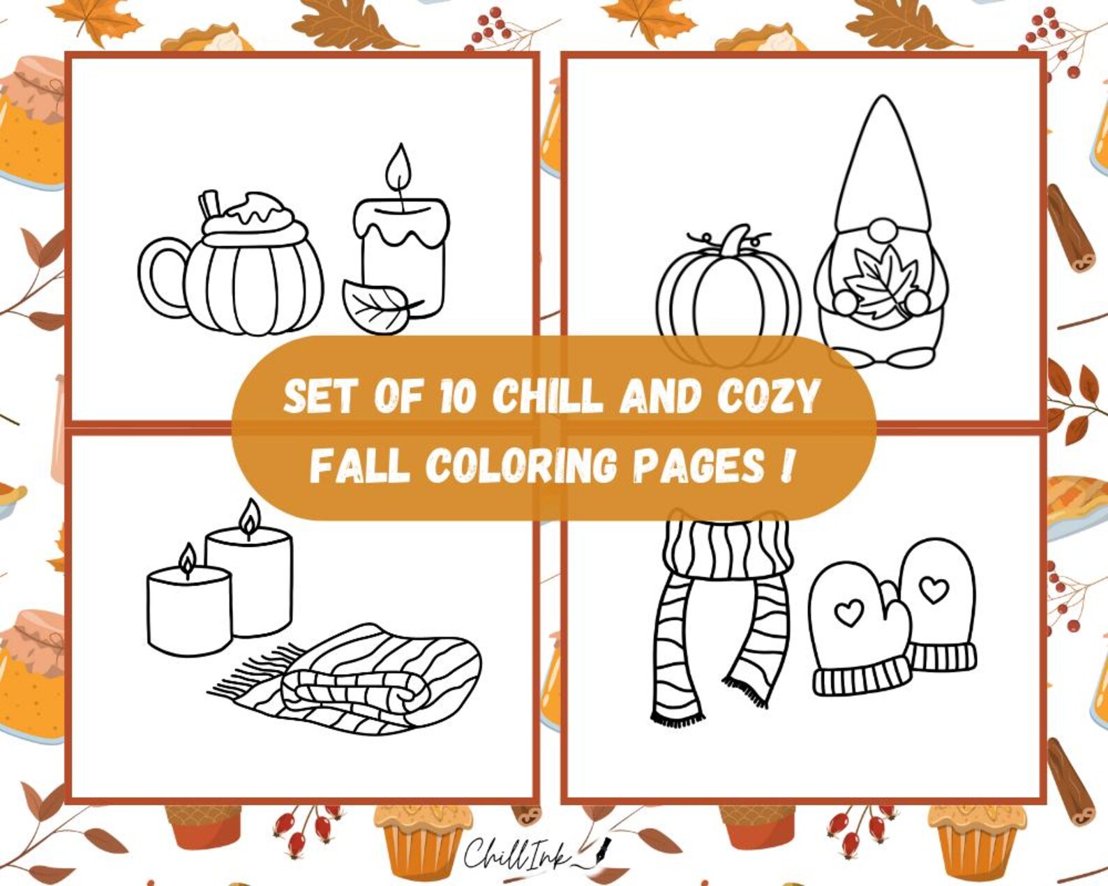 Set of 10 Chill and Cozy Fall Coloring Pages Printable PDF Download for ...