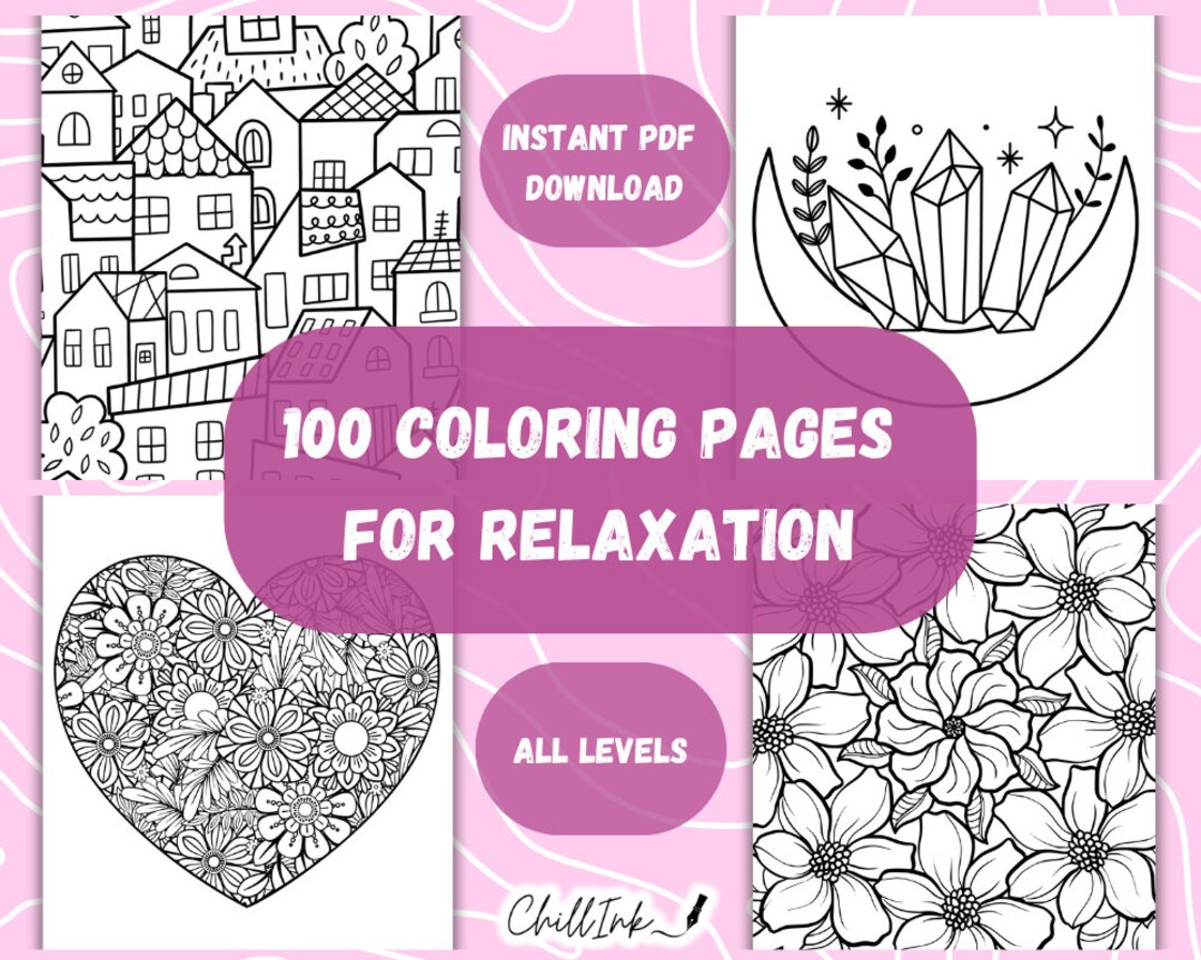 Set of 100 Coloring Pages for Relaxation | Stress Relief, All Levels ...