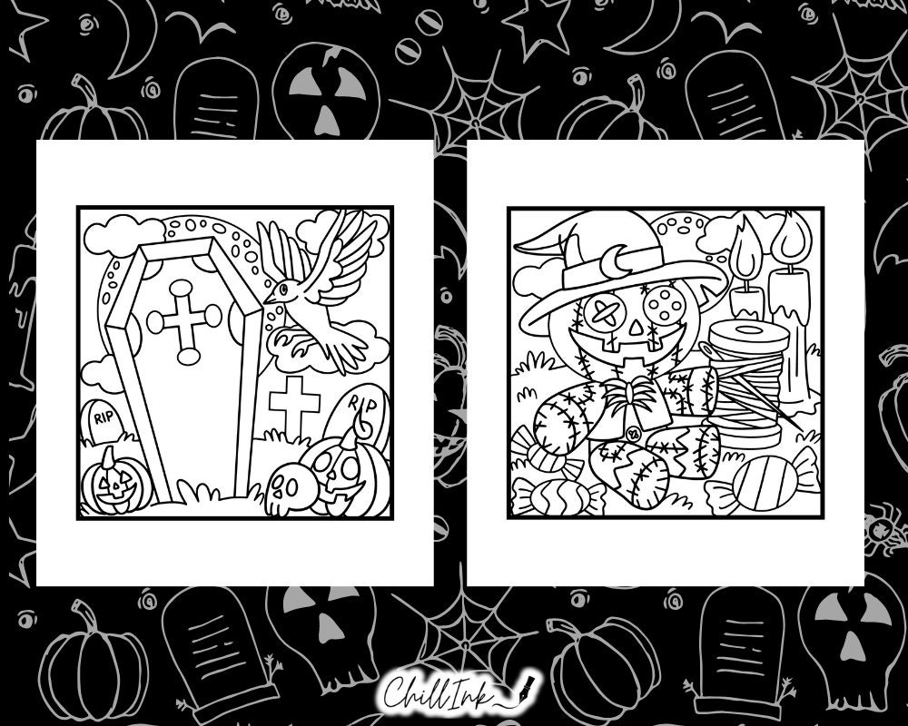 Spooky Coloring Pages 10 Creepy Halloween Designs Printable PDF ...