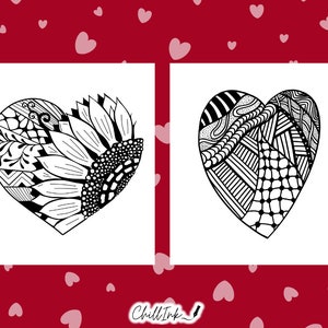 Set of 10 Zentangle Hearts Coloring Pages Printable PDF Download for ...