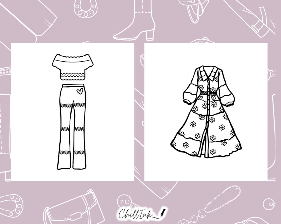 10 Pages of Outfits to Color Printable PDF Download for Stress Relief ...