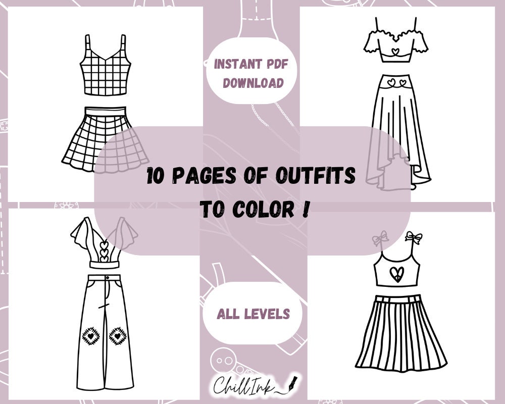 10 Pages of Outfits to Color Printable PDF Download for Stress Relief ...