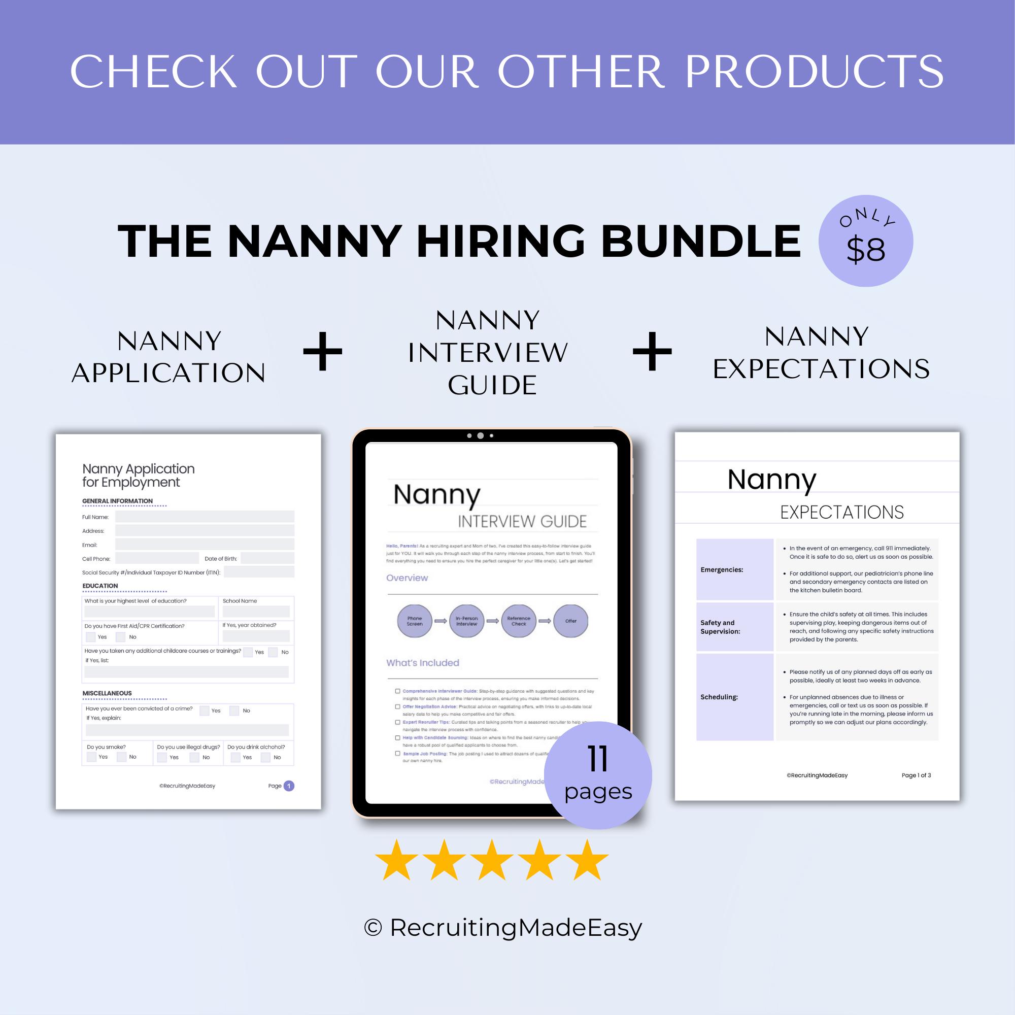 Nanny Application Template | Printable Nanny Job Application Nanny ...