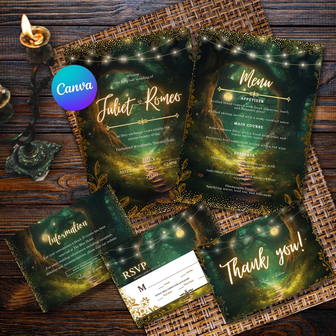 Enchanted Fantasy Wedding Invitation Suite, Mystical Editable Template ...