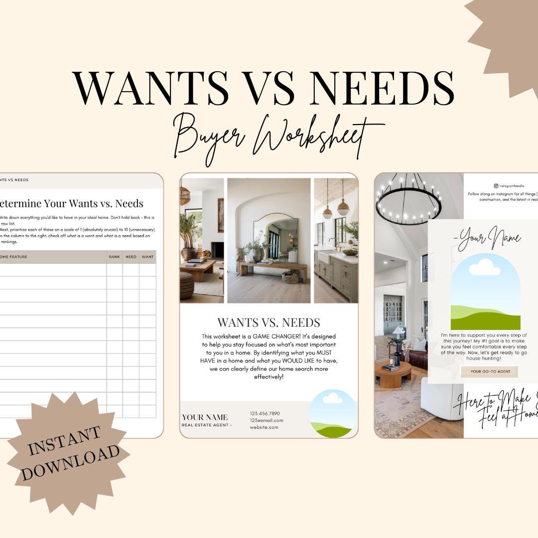 Wants Vs Needs Buyer Worksheet | Pre Showing Checklist Real Estate ...