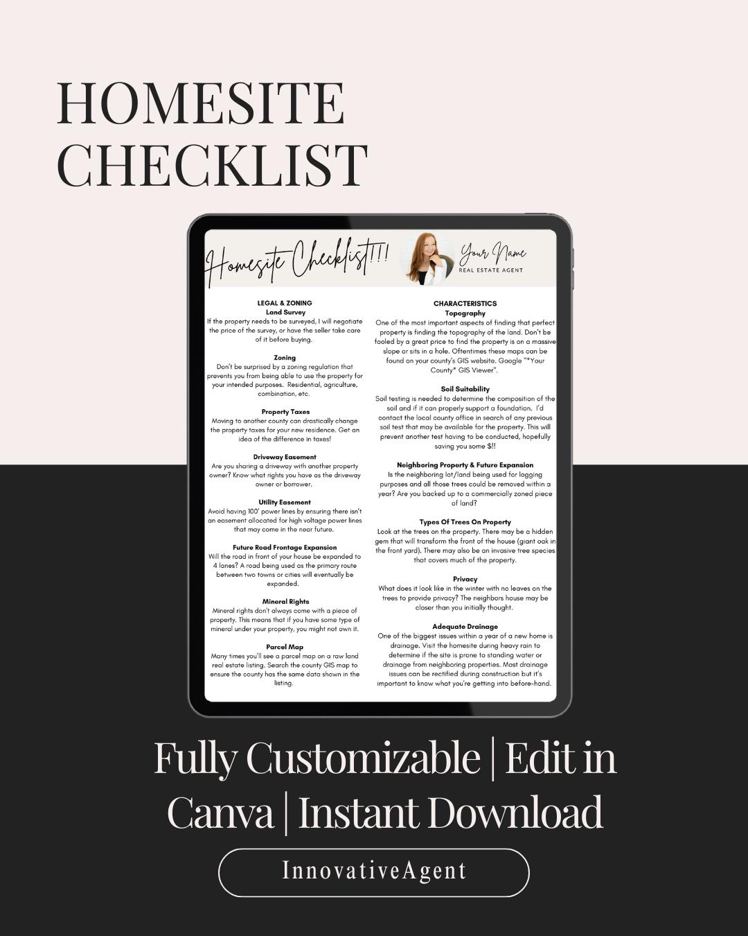 Homesite Checklist | New Home Checklist | Home Building Planner | New ...