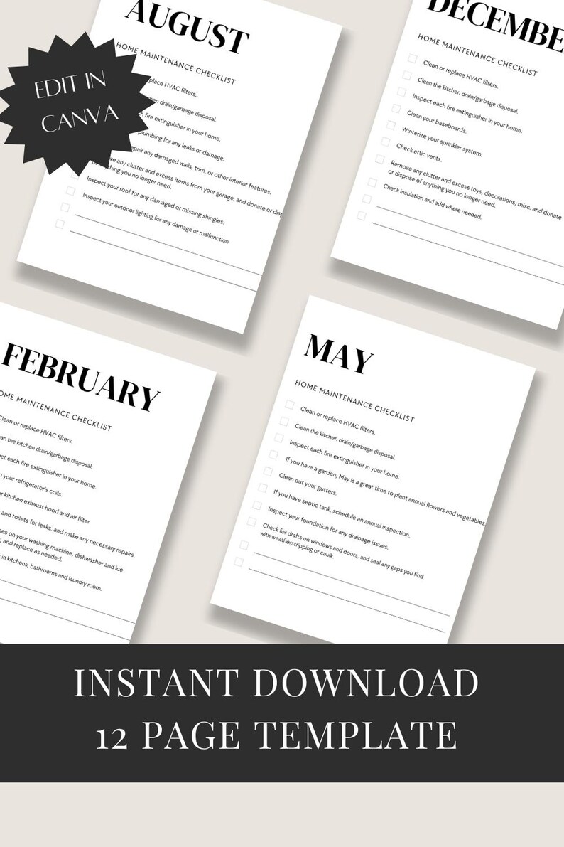 Monthly Home Maintenance Checklist Real Estate Marketing new Home Owner ...