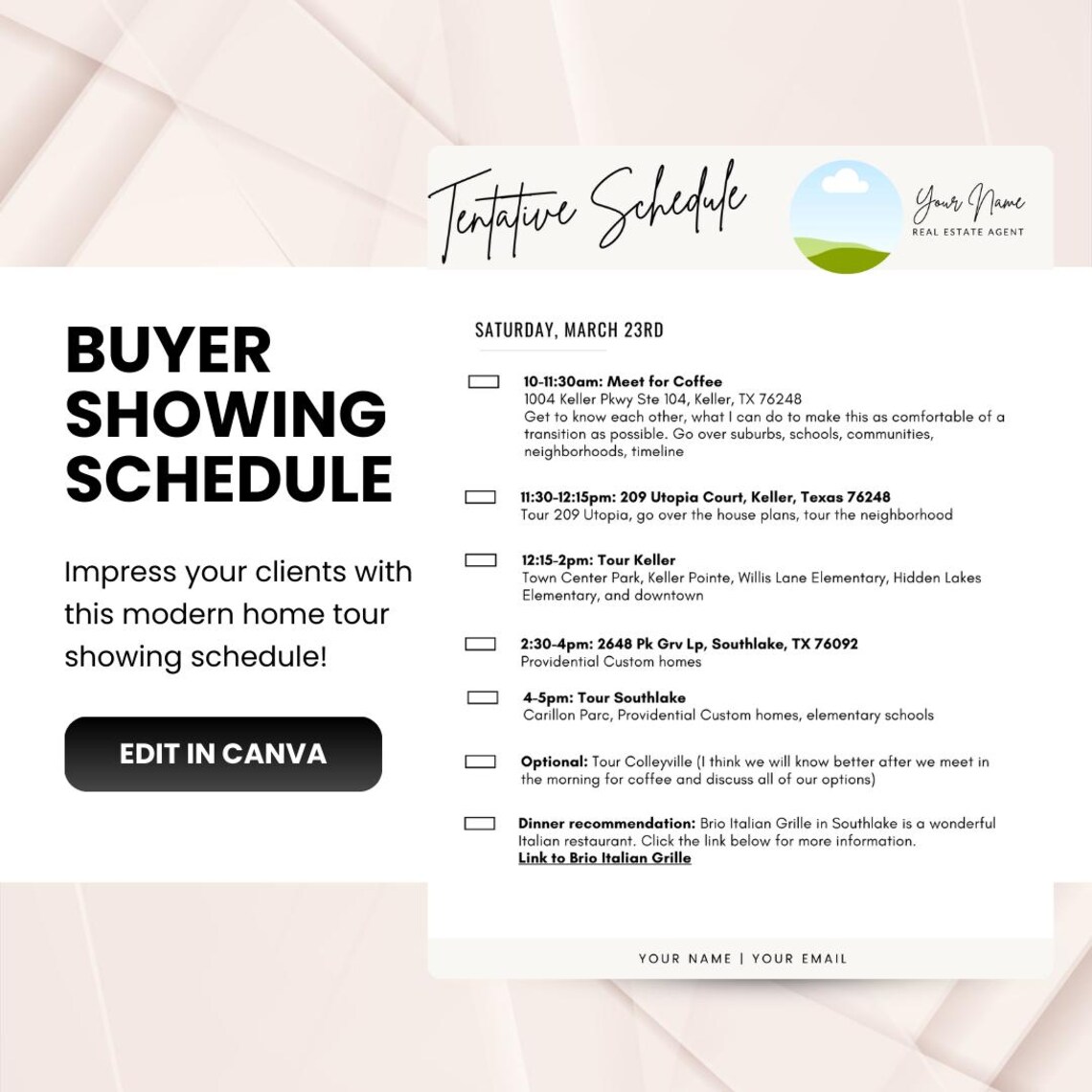 Home Tour Schedule, Pre Showing Checklist, Real Estate Marketing, House ...