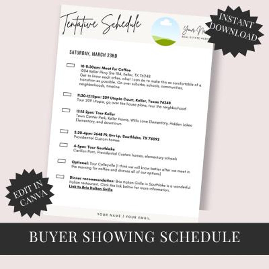 Home Tour Schedule, Pre Showing Checklist, Real Estate Marketing, House ...