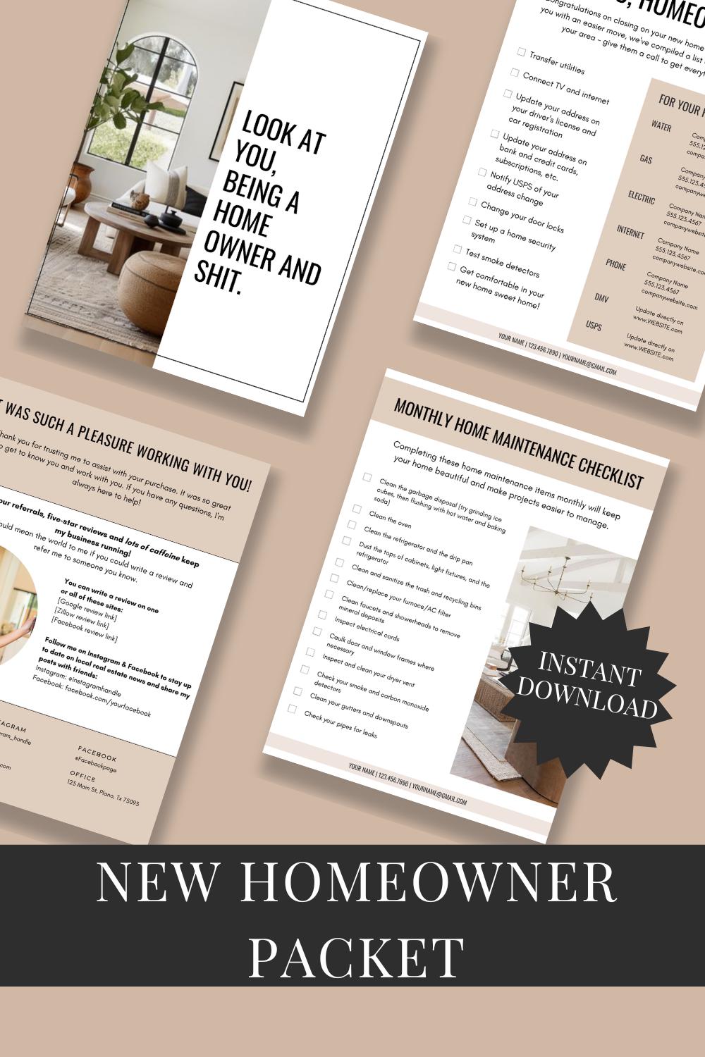 Homeowner Packet | Home Buyer Guide | Closing Packet | New Homeowner ...