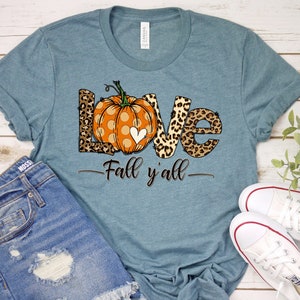 Love Fall Y'all Shirt, Fall Shirt, Pumpkin Shirt, Leopard Print Fall ...