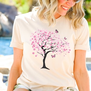 Cherry Tree With Butterflies Shirt, Sakura Tree, Graphic Shirt, Unisex ...