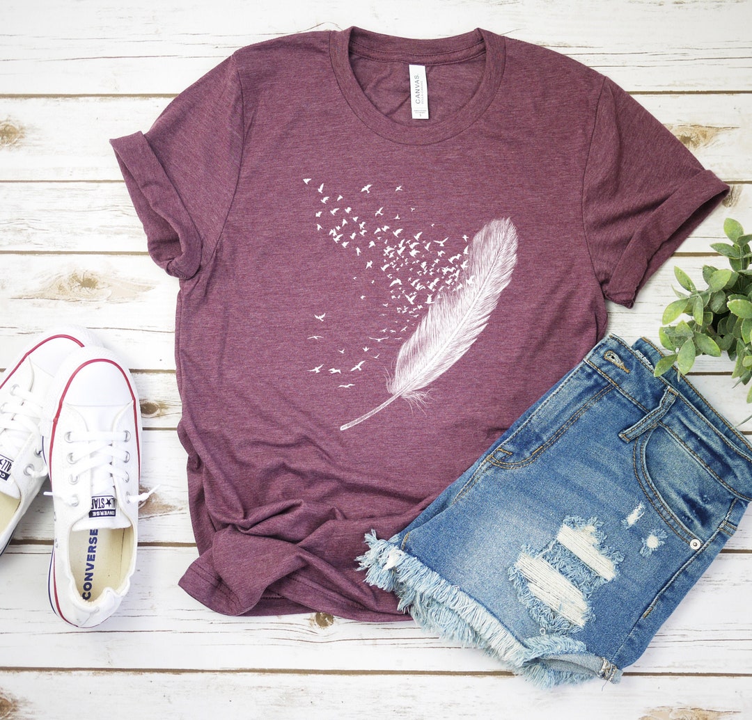 Feather Birds Shirt, Graphic Tee, Feather Unisex Tshirt, Women Bird ...